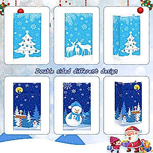 24 Pieces Christmas Bags Snowflakes Snowman Treat Bags Wonderland Party Goodie Bags Party Craft Paper Bags