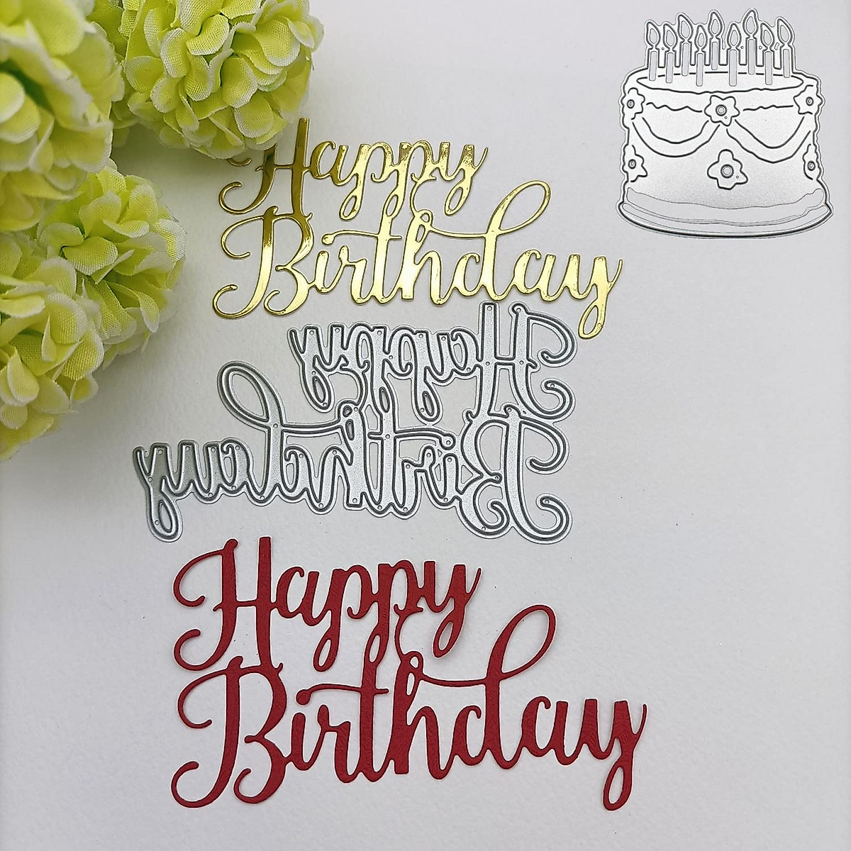 2 Set Die Cuts for Card Making, Accfore Happy Birthday Cutting Dies Card Making Supplies DIY Die Cutters Card Making Die Stencils for Scrapbooking