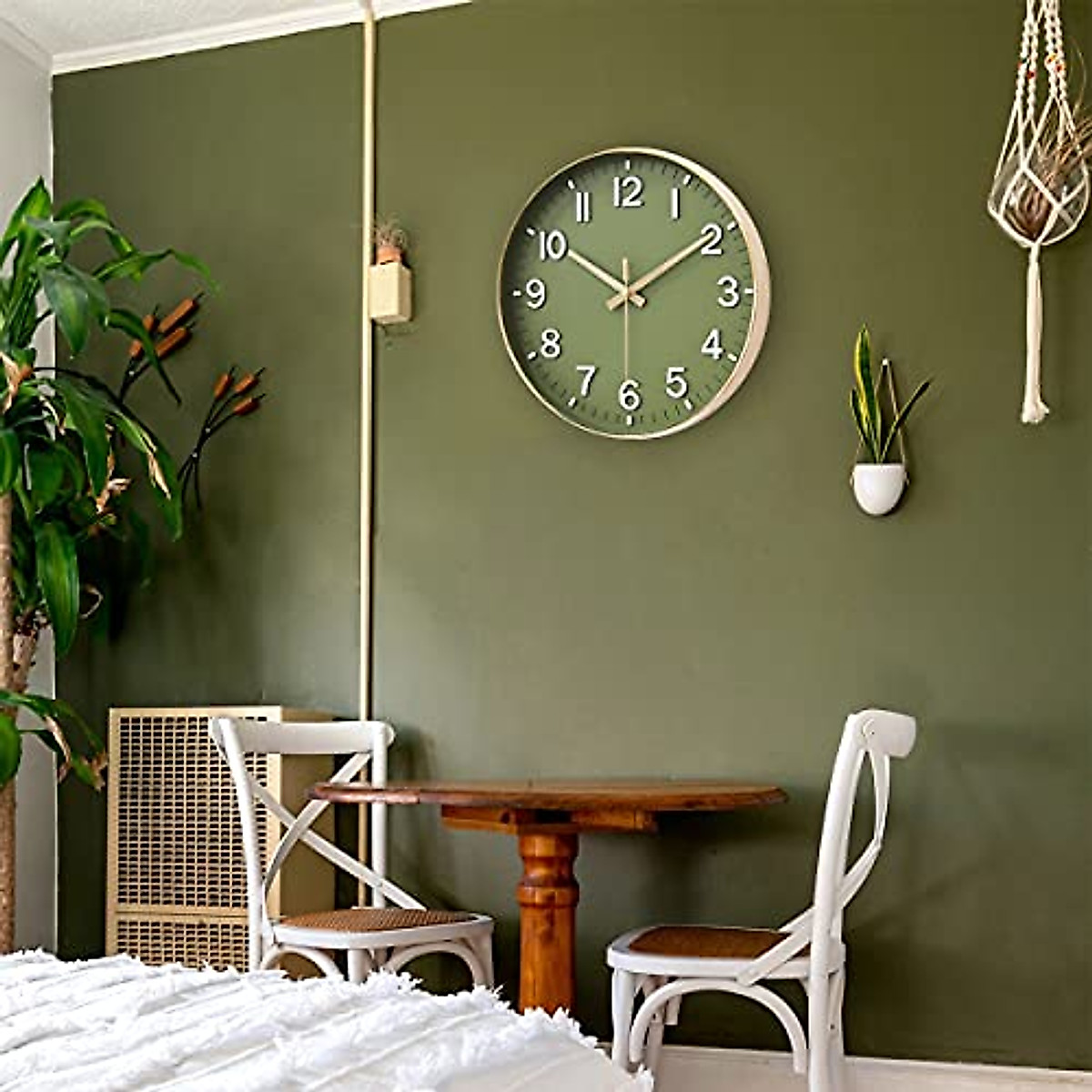 HZDHCLH Wall Clocks Battery Operated,12 inch Silent Non Ticking Modern Wall Clock for Living Room Bedroom Kitchen Office Classroom Decor (Olive Green)