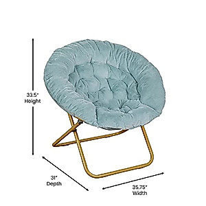 Flash Furniture Gwen 38" Oversize Portable Faux Fur Folding Saucer Moon Chair for Dorm and Bedroom, Set of 1, Dusty Aqua/Soft Gold