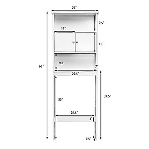 Giantex Over The Toilet Storage Cabinet w/Three-Layer Shelf & Two Doors, Landing Over Toilet Space Saver, Home Compact Wooden Tower Rack, Freestanding Bathroom Organizer, Easy Assembly, White