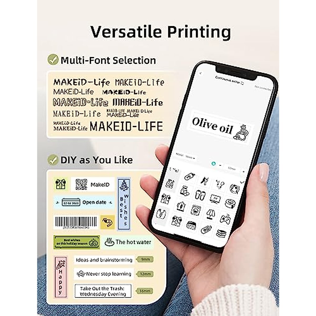 Makeid Label Maker Machine with Tape - Compatible with 9/12/16mm Waterproof Tape, Portable & Rechargeable Label Makers with Built-in Cutter Wireless Label Printer Compatible with Android & iOS Devices