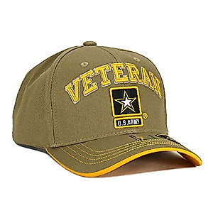 US Army Veteran Hat Army Military Official Licensed Adjustable Baseball Cap (Khaki Beige - Star Brim)