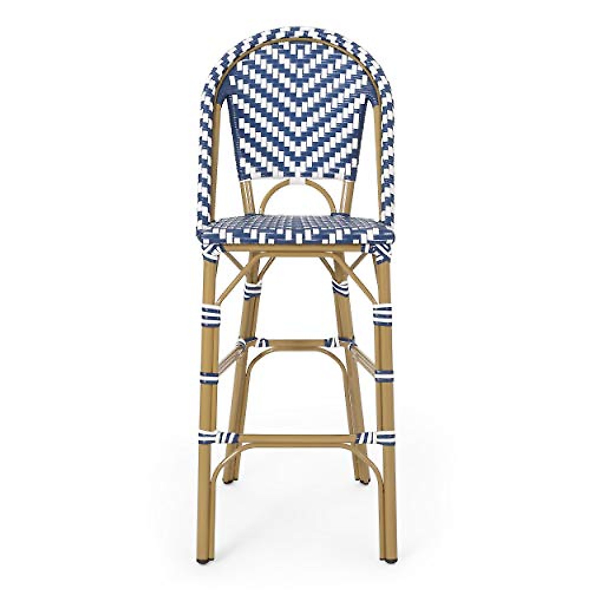 Christopher Knight Home 314446 Kinner Outdoor Barstool, Navy Blue + White + Bamboo Print Finish