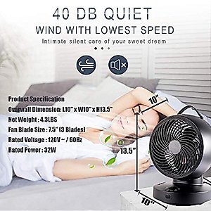 Kapoo Air Circulator Fan, Blade 8", 6 Speeds 4 Wind Modes, Table Tower Fan with Remote Horizontal Vertical Oscillating, b19,Black,GS-XXG037