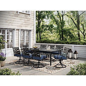 Hanover Montclair 9-Piece Outdoor Dining Set, 8 Swivel Rocker Chairs with Comfortable Seat and Lumbar Cushions, 84"x42" Stamped Rectangle Table, All-Weather Patio Dining Set for 8 for Backyard, Patio