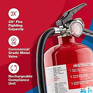 FIRST ALERT PRO5 Rechargeable Heavy Duty Fire Extinguisher, UL RATED 3-A:40-B:C, Red, 1-Pack