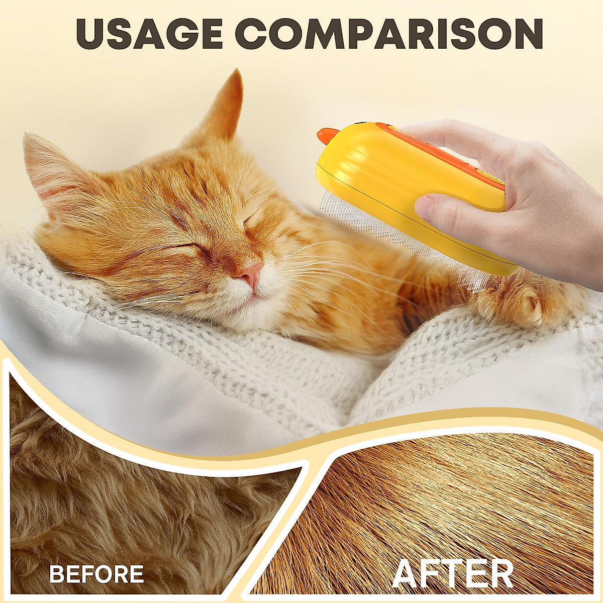 Cat Steam Brush for Shedding, Steam Brush for Cats with Release Button, 3in1 Self Cleaning Cloud Care Cat Hair Brush, Rechargeable Cat Deshedding Brush with Steam for Long & Short Haired Cats and Dogs