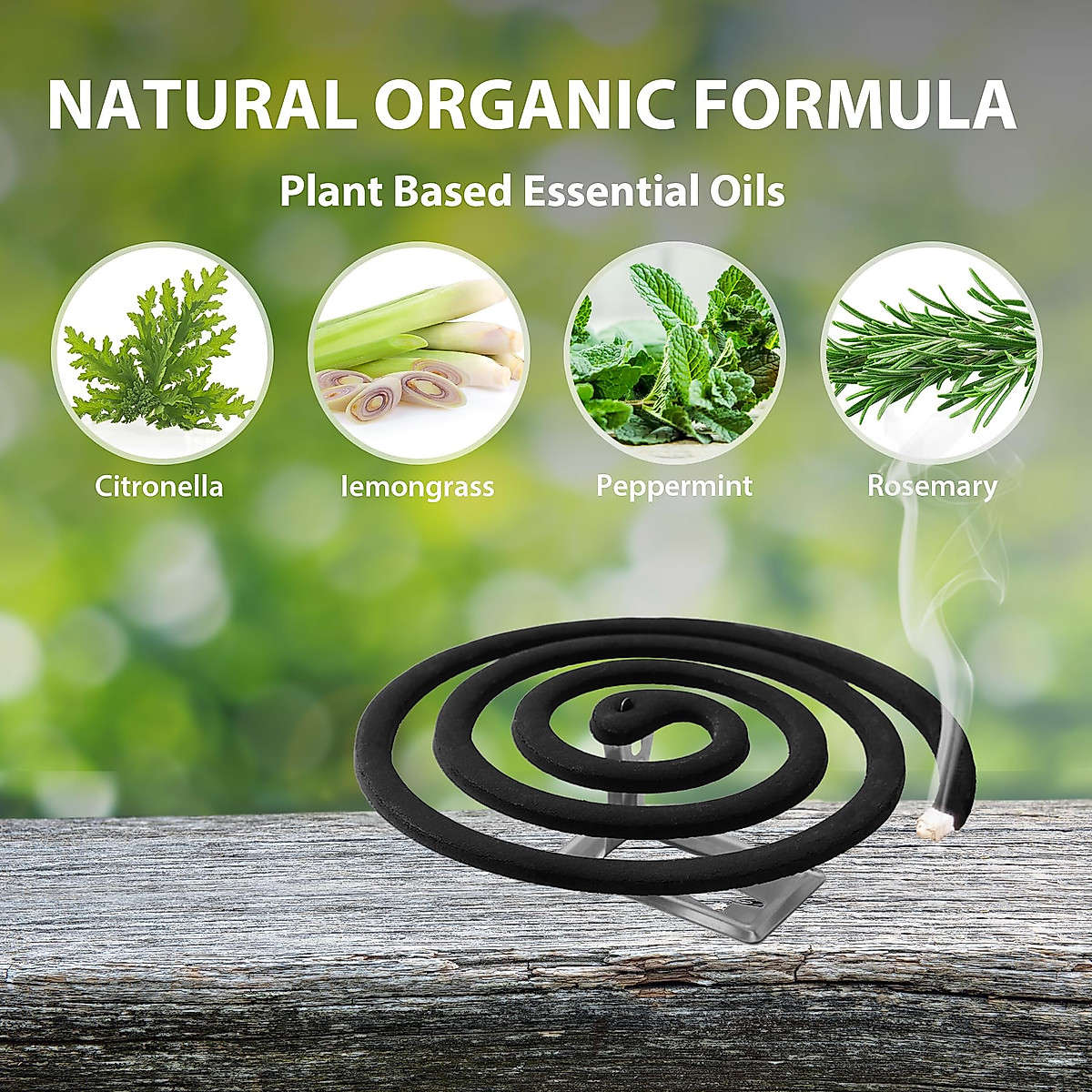 KICKOUTOR Mosquito Repellent Outdoor Patio 20 PCS Natural Citronella Mosquito Coils Incense Deet Free Mosquito Killer with 4 Stands for Camping Backyard Room 5-7 Hours Gnat Mosquito Control