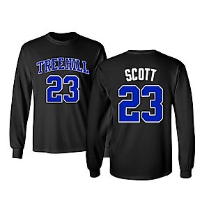 Basketball Movie #23 Nathan Scott One Tree Hill Ravens Jersey Style Men's Long Sleeve T Shirt (Black,2XL)