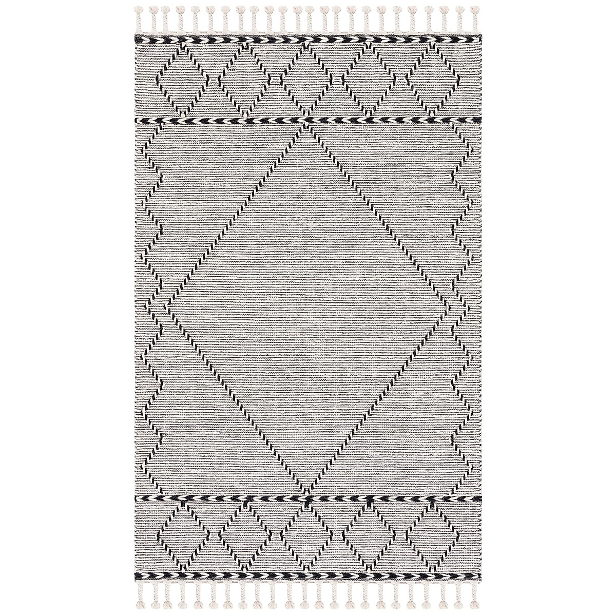 Safavieh Vermont Collection Accent Rug - 4' x 6', Ivory & Black, Handmade Moroccan Boho Braided Tassel Wool, Ideal for High Traffic Areas in Entryway, Living Room, Bedroom (VRM160Z)