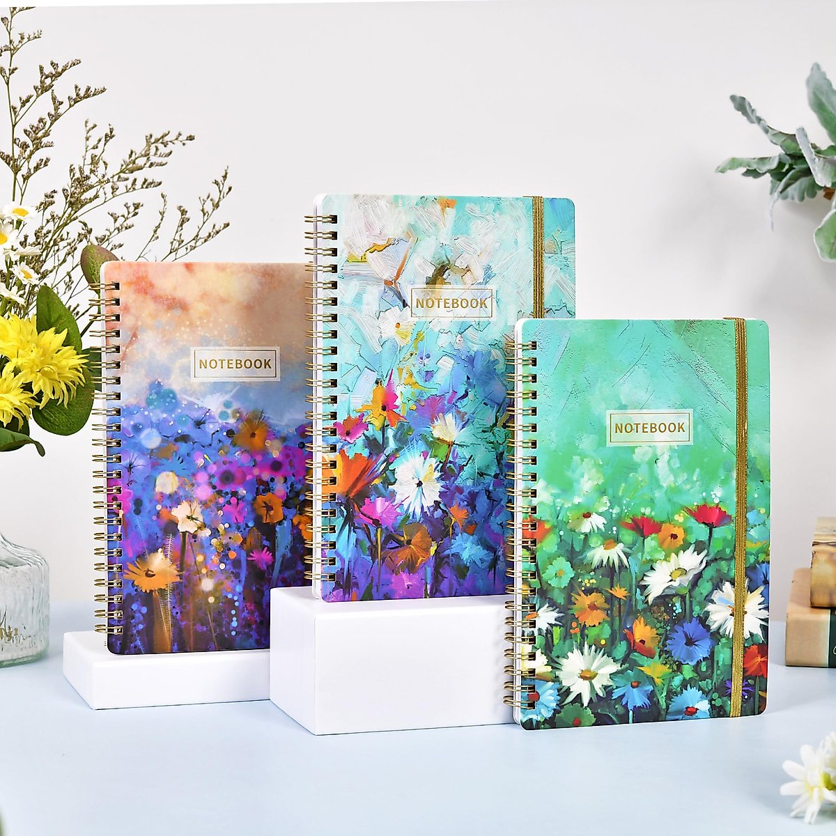 Spiral Notebook - 3 Pack A5 Ruled Journal Notebook, 8.3'' × 6'', 3 × 160 Pages, Journal for Women, College Ruled Notebook, Spiral Notebook with Back Pocket, Great Notebooks for School, Home & Office