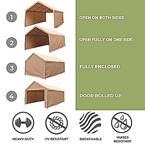 Abba Patio Carport Heavy Duty Carport with Removable Sidewalls & Doors Portable Garage Extra Large Car Canopy for Auto, Boat, Party, Wedding, Market stall, 12 x 20 ft with 8 Legs, Beige
