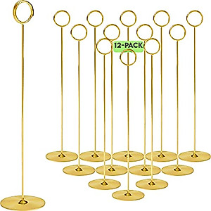 Gray Bunny 12 Pieces Gold Table Number Holders 12 Inches Tall Metal Place Card Holders for Photos, Food Signs, Memo Notes, Weddings, Restaurants, Birthdays