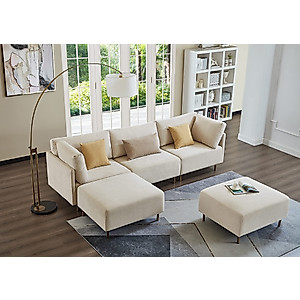 Familymill 108'' Fabric L-Shaped Modular Sectional Sofa with Removable Ottoman and 3 Pillows