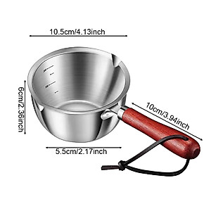 Butter Warmer Pot Stainless Steel Milk Warmer with Wooden Handle for Seafood, Mini Butter Melting Pot Small Saucepan with Dual Pour Spouts, Chocolate Melting Pot(size:300ml)