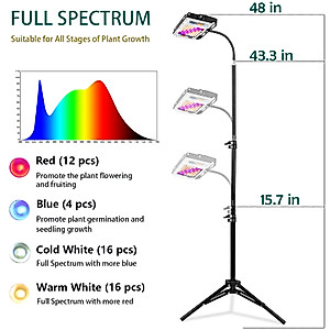 LORDEM Plant Grow Light with Stand, 150W Full Spectrum Plant Lamp for Seedlings Indoor Plants, LED Standing Floor Grow Lamp with On/Off Switch, Adjustable Tripod Stand 18-47 Inches