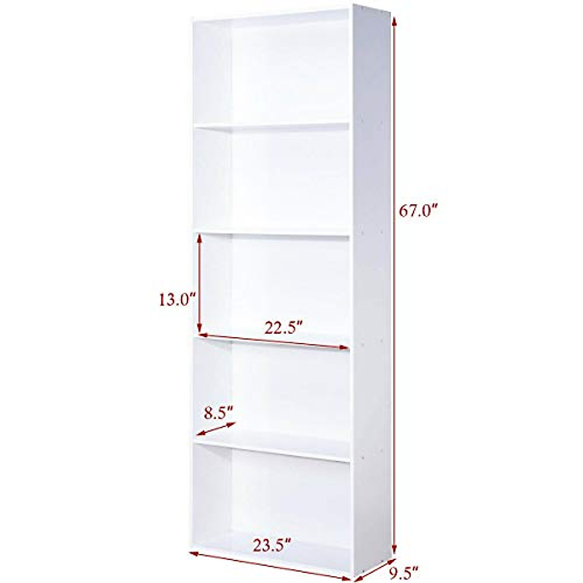 DORTALA Bookcase 5-Shelf Multi-Functional Modern Wood Storage Display Open Bookshelf for Home Office, White