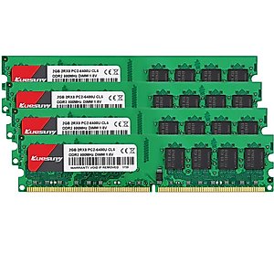 Kuesuny 8GB Kit (2GBX4) DDR2 800 Udimm RAM, PC2-6400/PC2-6400U 1.8V CL6 240 Pin Non-ECC Unbuffered Desktop Memory Modules black
