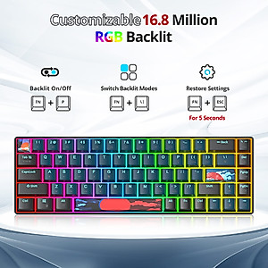 Ussixchare 65 Percent Mechanical Gaming Keyboard 68 Keys RGB Gaming Keyboard with Red Switch Wired Keyboard for Windows PS4/5 Xbox Gamers(68 Monster)