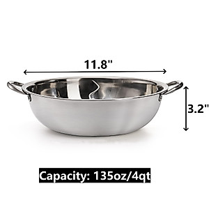 Peohud Stainless Steel Hot Pot with Divider, 12 Inches Double-flavor Shabu Shabu Pot with Ladle and Slotted Spoon, Dual Sided Soup Cookware for Induction Cooktop Gas Stove