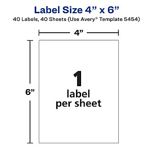 Avery Removable Labels, 4" x 6" Blank Labels, Laser/Inkjet Printable Labels, 40 Labels per Pack, 3 Packs, 120 Total Labels (5454)