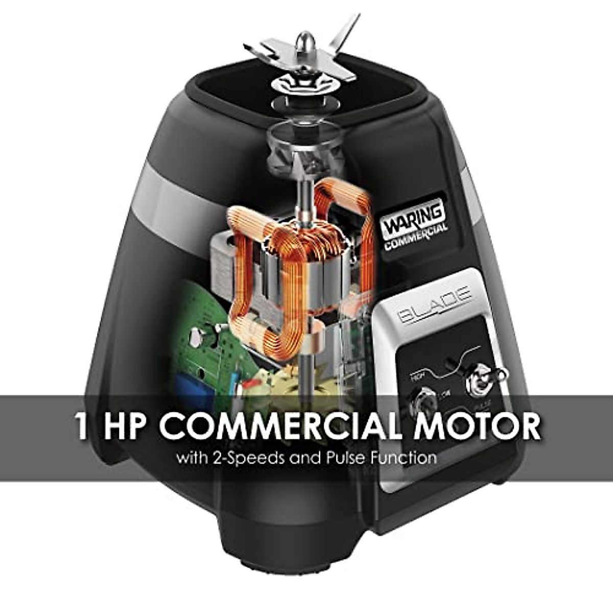 Waring Commercial BB300 Blade 1 HP Blender Toggle Switch Controls with Pulse feature with 48 oz BPA Free Copolyester Stacking Container, 120V, 5-15 Phase Plug ,Black