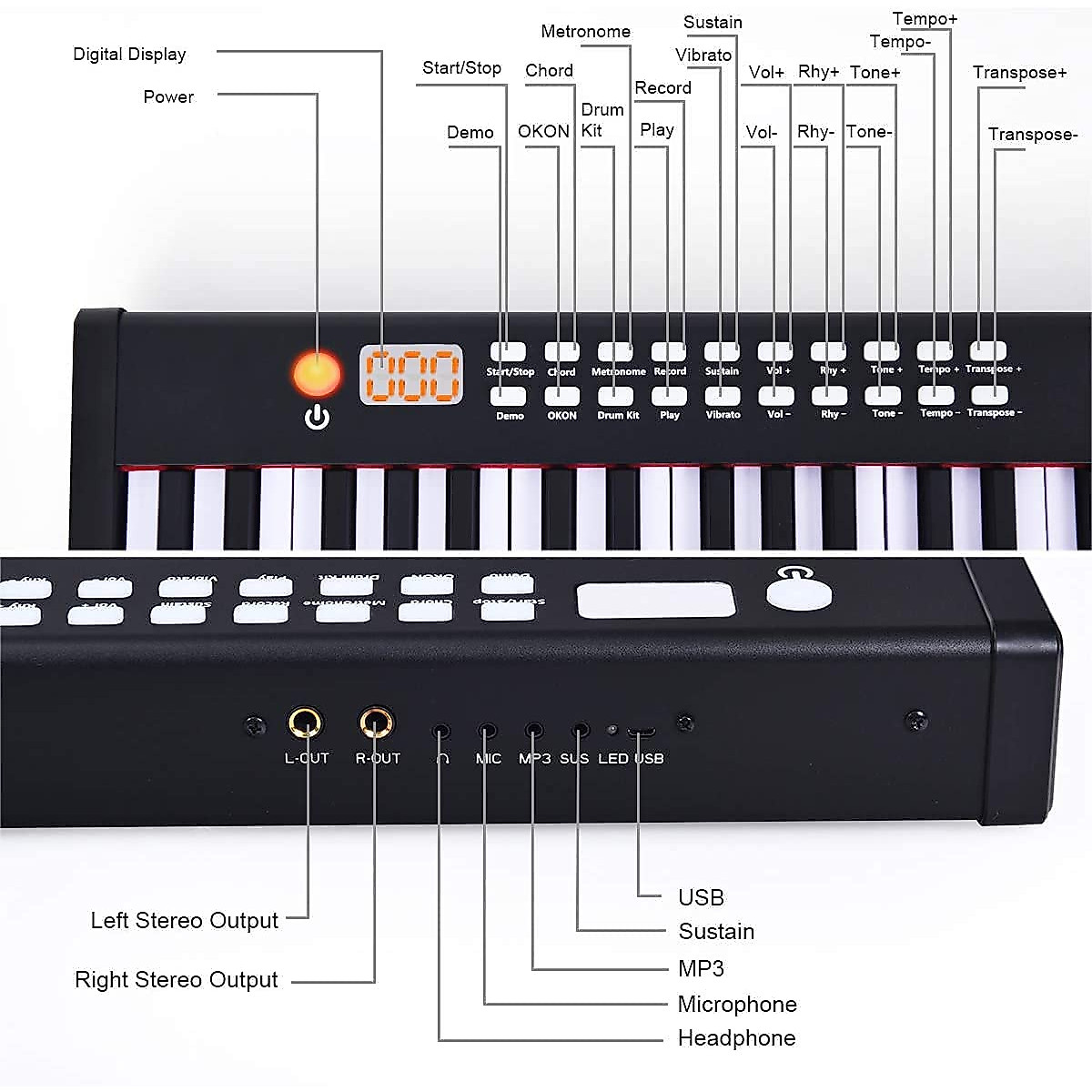 Costzon BX-II 61-Key Portable Keyboard Piano, Electric Keyboard Digital Piano w/Semi Weighted Keys, USB/MIDI Keyboard, Sustain Pedal, Power Supply & Carrying Case for Beginners Adults Kids, Black