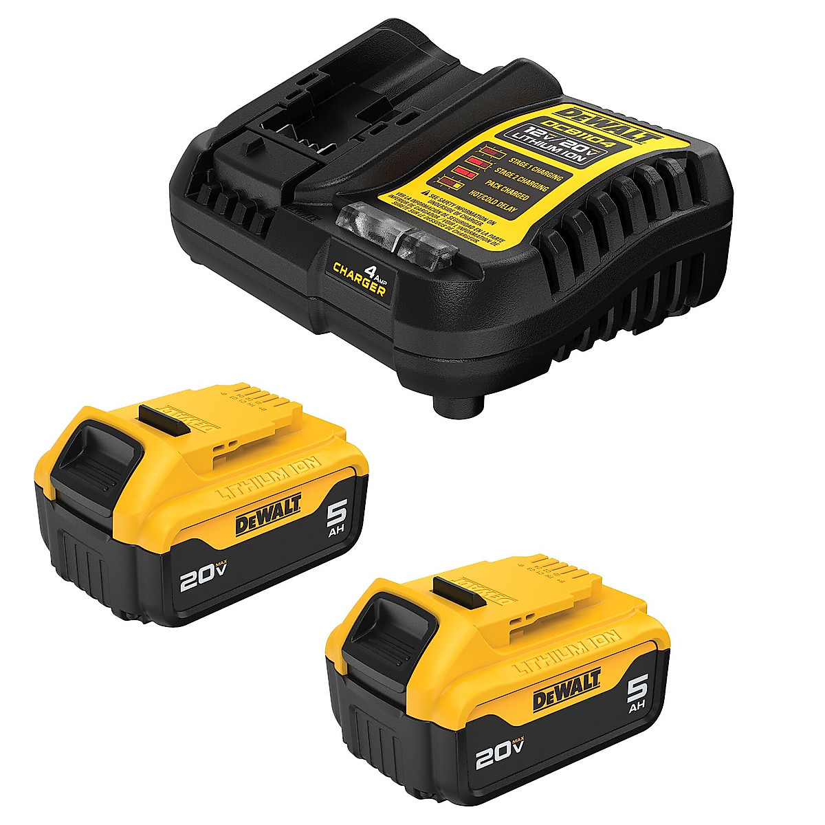DEWALT 20V MAX Lithium-Ion Battery 2-Pack and Charger, 5.0 Ah, Battery Starter Kit (DCB205-2c)