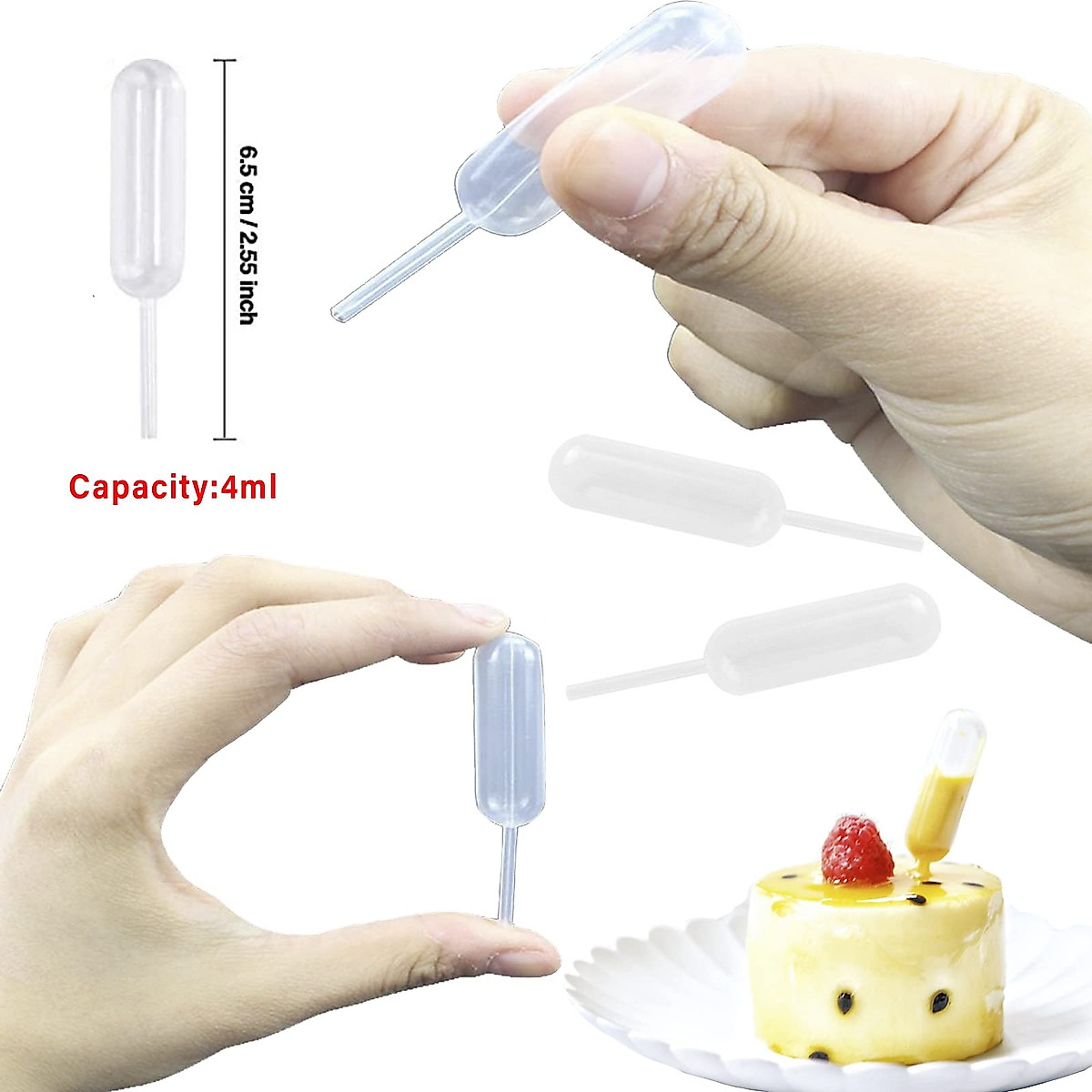 Cupcakes Pipettes 100pcs 4ml Disposable Squeeze Transfer Pipettes Dropper Liquor Injectors for Strawberrys,Cupcakes,Dessert