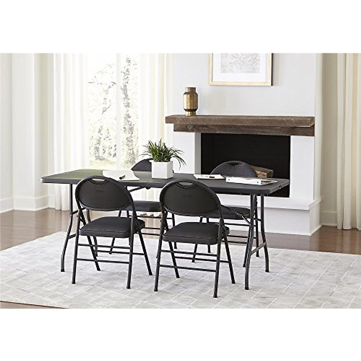 CoscoProducts Deluxe 6 foot x 30 inch Fold-in-Half Blow Molded Folding Table, Black