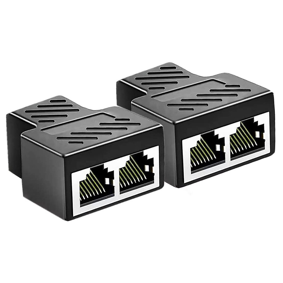 RJ45 Ethernet Splitter Adapter, 2 Pack 1 to 2 Ethernet Splitter 8P8C Socket Extender to Connect to LAN Network Internet Splitter Adapter, for Cat5, 5e, Cat6, Cat7, Black