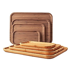 Bamboo Serving Platter Tray Cheese Charcuterie Decorative Bathroom Kitchen Dish Eco-Friendly Wood (Mini Small Medium, Natural Bamboo)