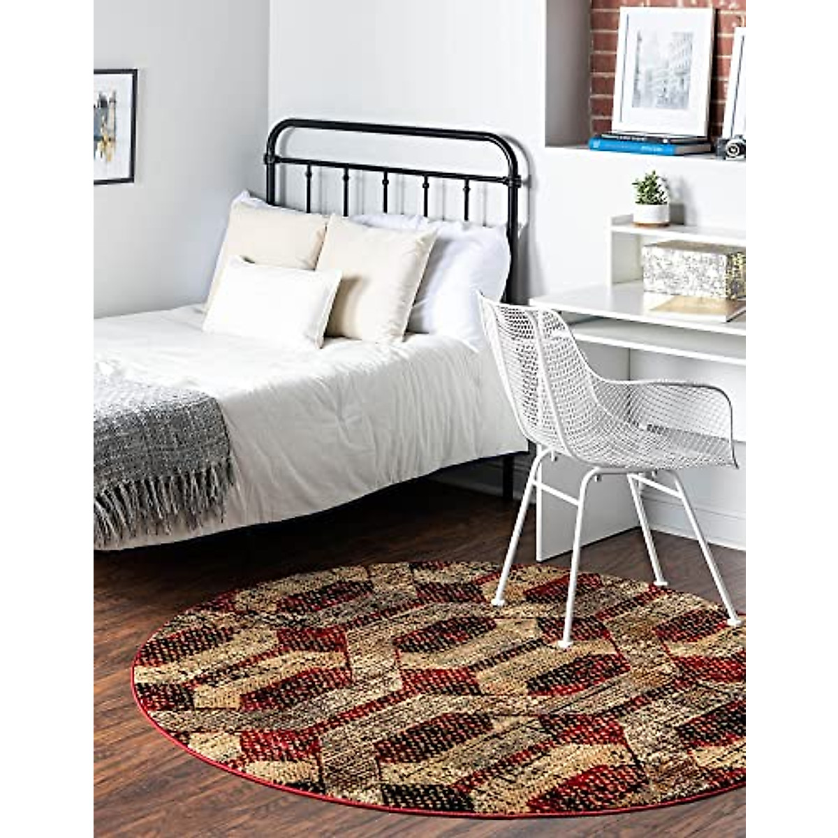 Unique Loom Saturn Collection Area Rug - Astra (Round 7' 10" x 7' 10", Burgundy/ Black)