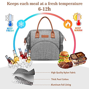 LOKASS Lunch Bag Women Insulated Lunch Box Wide-Open Lunch Tote Bag Large Drinks Holder Durable Nylon Thermal Snacks Organizer for Men Adults College Work Picnic Hiking Beach Fishing,Grey