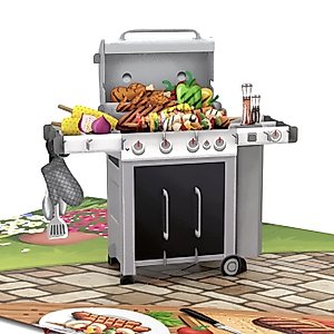 Liif BBQ Grill 3D Greeting Fathers Day Card, Pop Up Fathers Day Card, Birthday Card For DAD, Men, Husband, Brother, Boss, Friendship | With Message Note | Size 8 x 6 Inch