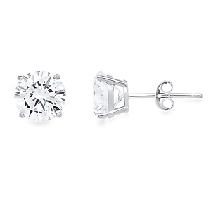 Clara Pucci 1.0 ct Round Cut Conflict Free Solitaire White Lab Created Sapphire Designer Stud Earrings Solid 14k White Gold Push Back
