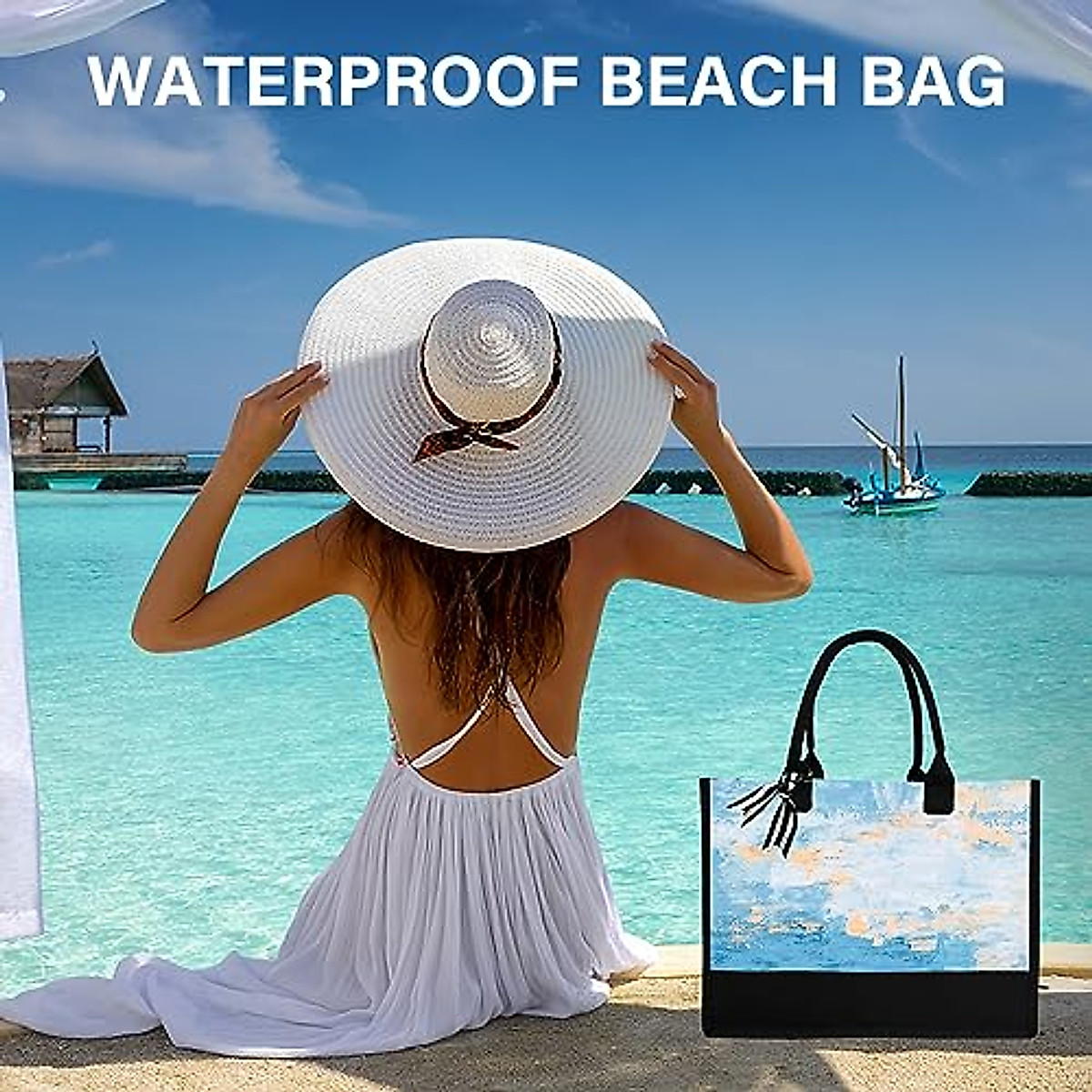 DEEZOMO Personalized Initial Canvas Tote Bag for Women, Beach Bag with Inner Zipper Pocket for Wedding, Birthday, Holiday - Blank