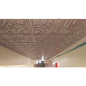 From Plain To Beautiful In Hours 148 Tiny Tulips PVC 2' x 2' Glue-up Ceiling Tile (Covers / 100 sq.ft), Siver, 25 Piece