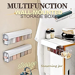 AODGHC Punch-Free Multi-Functional Storage Box, 1 Piece Clear Wall Mounted Drawer Organizer Underwear Socks Seasoning Storage Box with Adjustable Compartment for Closet Kitche (White)