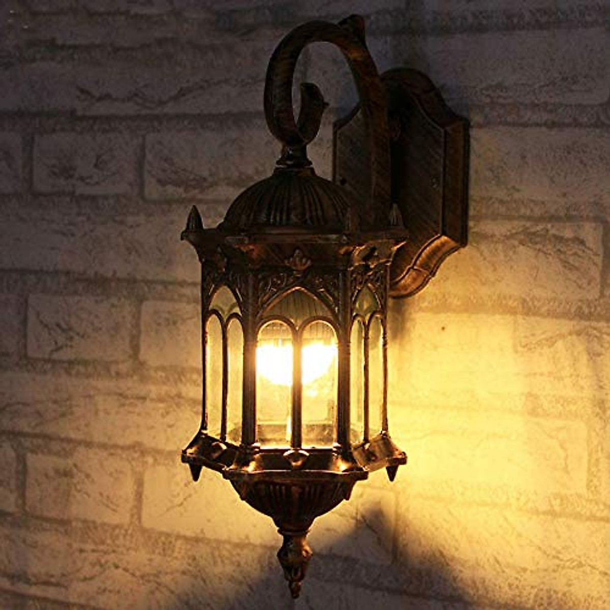 PEHUB European Retro Outdoor Waterproof Wall Lamp Antirust Oil Rubbing Bronze Garden Villa Decoration Courtyard Porch Lighting Wall Light 15.7inch Glass Lantern Wall Sconce Easy to Install Exterior Li