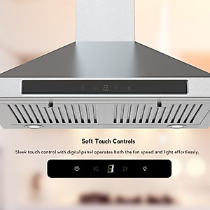 FIREGAS Wall Mount Range Hood 30 in. With 450 CFM Brushless DC Motor,9 Speed Exhaust Fan,LED Light,Soft Touch Control,Buffle Filter, Charcoal Filter included for Ducted/Ductless Range Hood Convertible