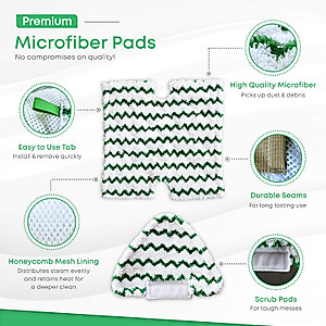 Turbo Microfiber Steam Mop Pads - Pack of 3 Touch-Free and 3 Triangle, Washable Replacement Mop Pads for Shark Steam Mop - Compatible w/Shark Genius and Lift-Away 3973 Series