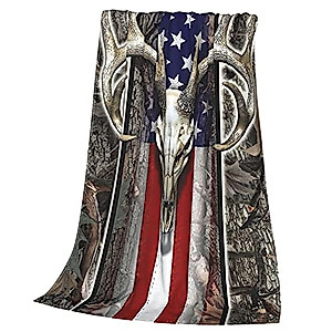 Deer Camo American Flag Throw Blanket Warm Ultra-Soft Micro Fleece Blanket for Bed Couch Living Room Decoration