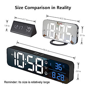 Digital Clock, Clock for Bedroom, Digital Wall Clock, Clocks for Living Room Decor, Desk Clock, Table Clock, Digital Clock Large Display, Smart Alarm Clock for Office Blue (Wired Black+Blue Digit)