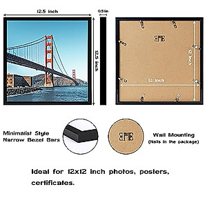 OMISHE 12x12 Picture Frame Black for Wall Hanging, 12 x 12 Frame Wall Mounting Horizontally or Vertically, 12 by 12 Wall Gallery Photo Frame, Black