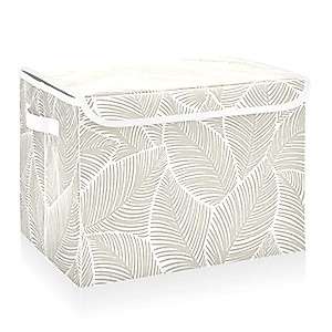 CaTaKu Abstract Grey Leaves Storage Bins with Lids and Handles, Fabric Large Storage Container Cube Basket with Lid Decorative Storage Boxes for Organizing Clothes