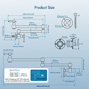Cinwiny Polished Chrome Pot Filler Faucet Wall Mount Classical Folding Stretchable Stainless Steel Kitchen Restaurant Sink Faucet with Double Joint Swing Arm 1 Hole 2 Handle Commercial