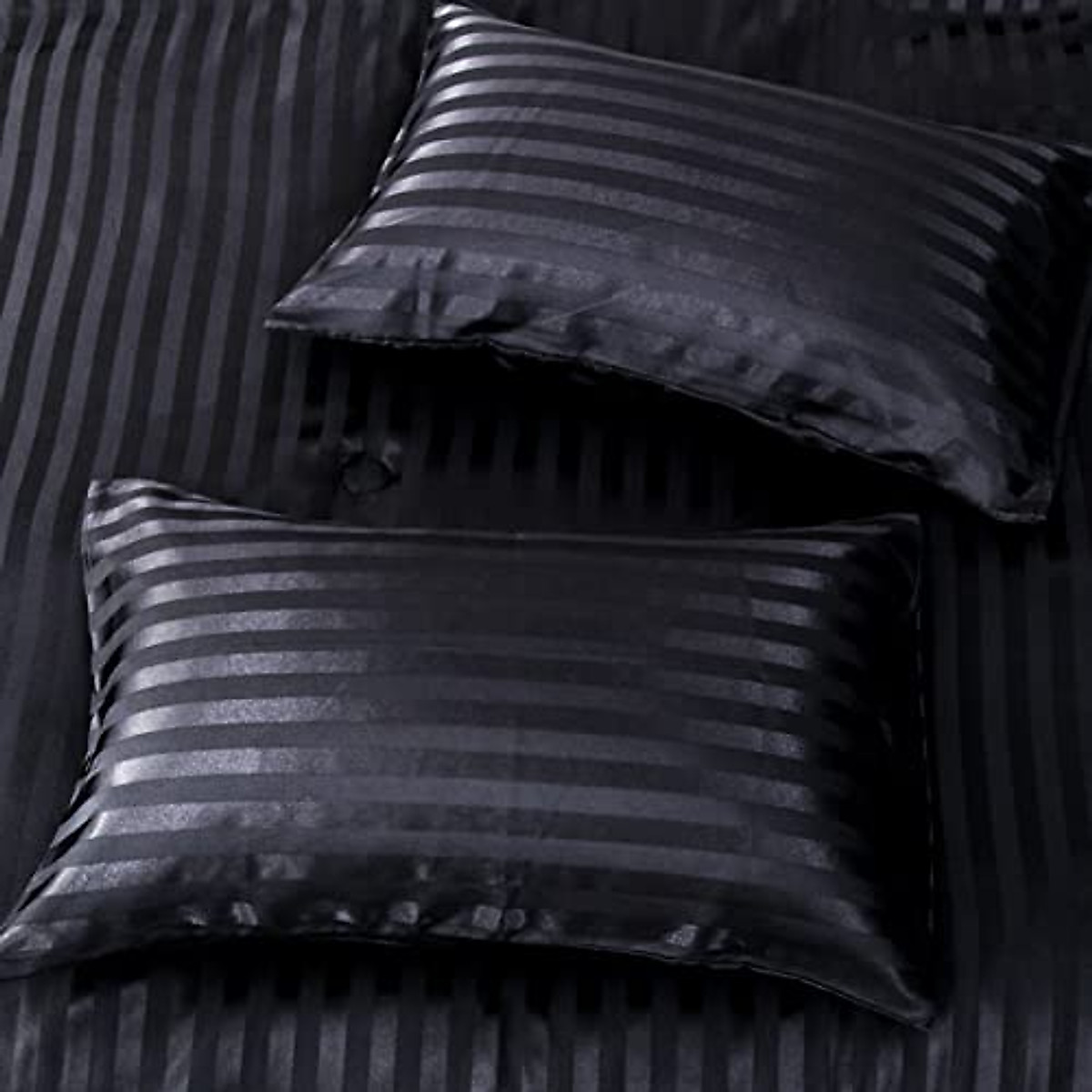 Sisher 5Pcs King Comforter, Stripe Silk Bedding Sets for Man Woman, Luxury Rich Black Bed in a Bag King (1 Comforter, 2 Pillowcases, 1 Flat Sheet, 1 Fitted Sheet)