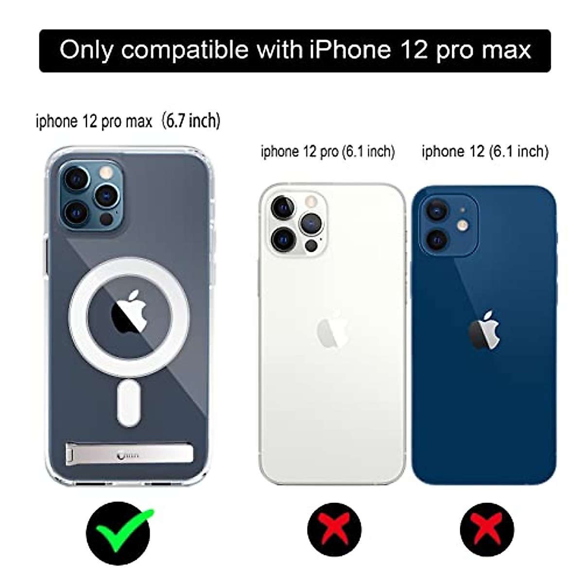 chitri Compatible for iPhone 12 Pro Max Case, [Compatible with Magsafe Wallet] [Three-Way Stand Magnetic Case] Compatible with MagSafe Charger Transparent Hard PC Back Slim Shockproof Protective Case